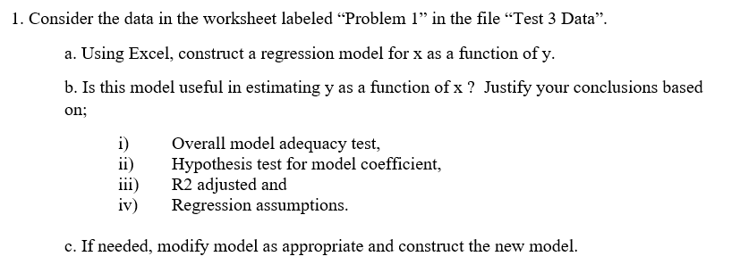 Consider the data in the worksheet labeled "Problem 1 | Chegg.com