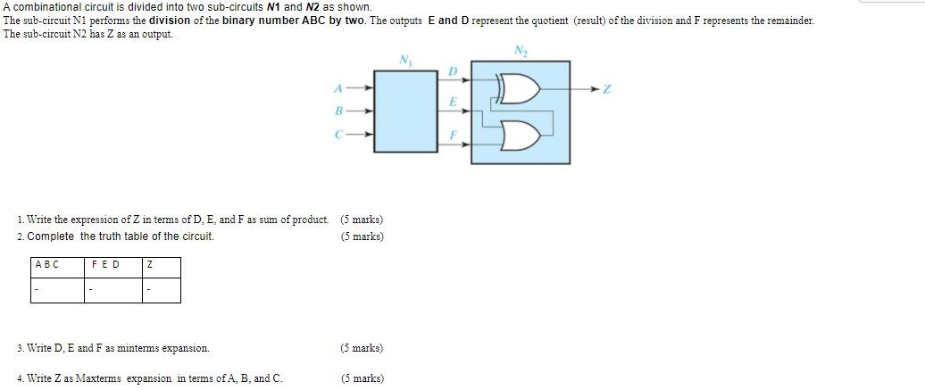 Solved A combinational circuit is divided into two | Chegg.com