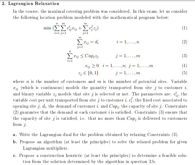 Solved - Lagrangian Relaxation In the course, the maximal | Chegg.com