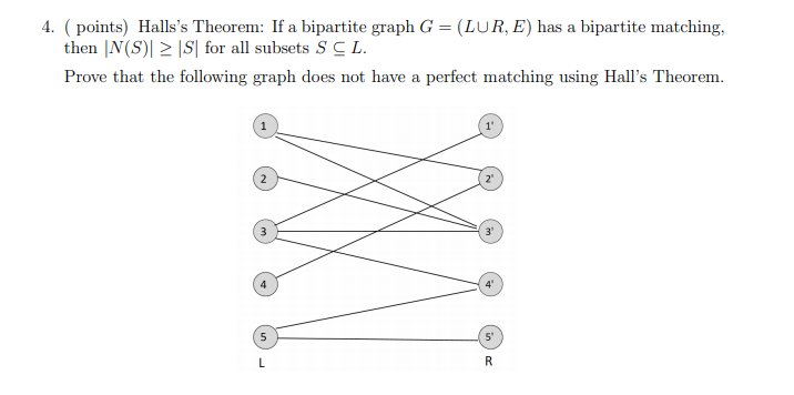 Solved 4. ( points) Halls's Theorem: If a bipartite graph G | Chegg.com
