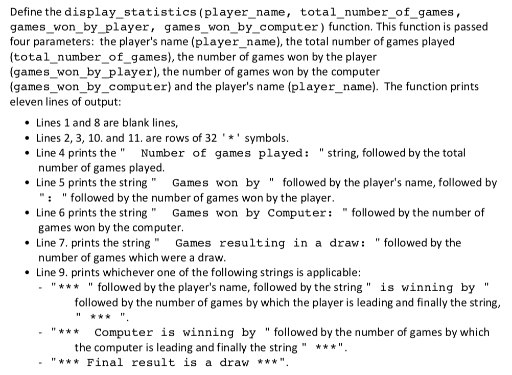 Solved Define the display_statistics (player_name, | Chegg.com