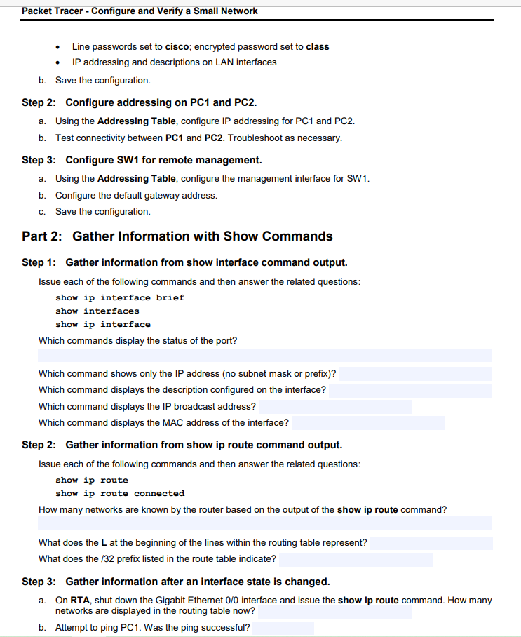 Solved Packet Tracer Configuring And Verifying A Small 4034