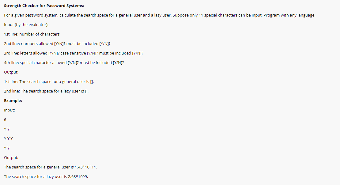 Solved Strength Checker for Password Systems: For a given | Chegg.com