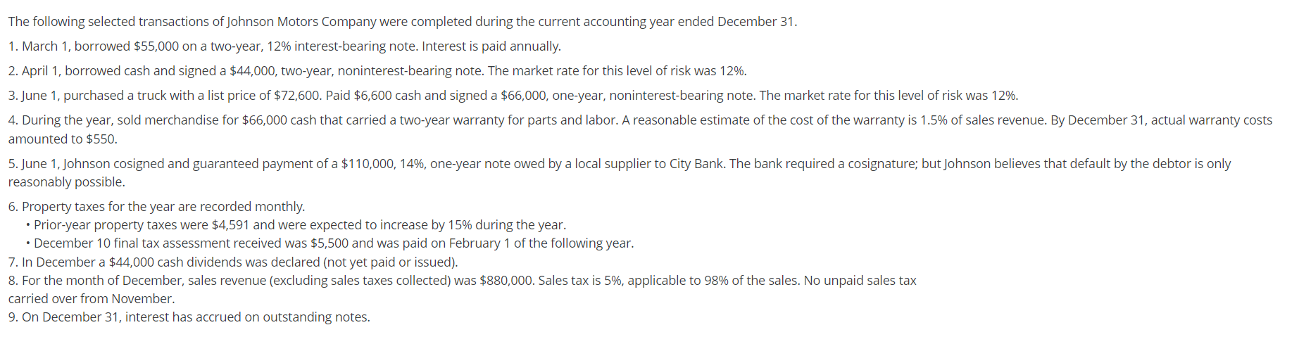 The following selected transactions of Johnson Motors | Chegg.com