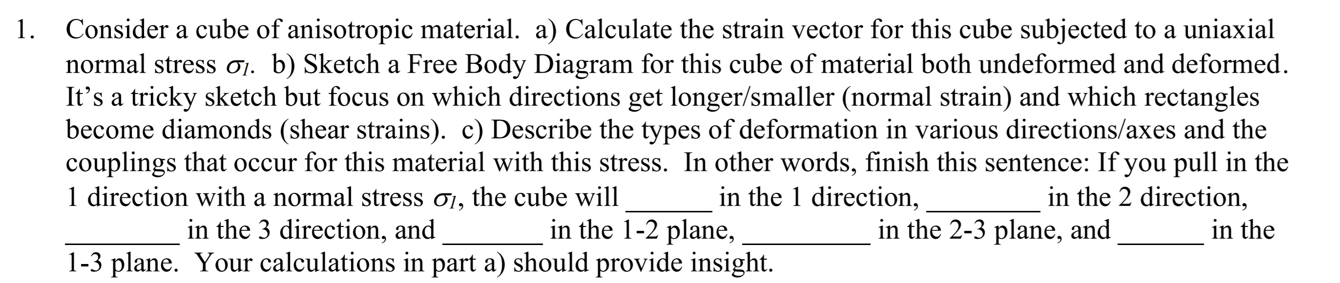 Solved 1. Consider a cube of anisotropic material. a) | Chegg.com