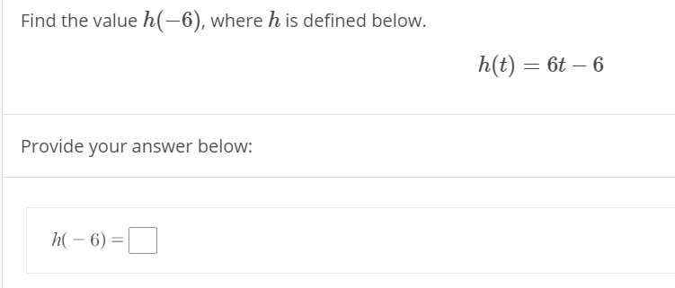 Solved Find the value h(-6), where h is defined below. h(t) | Chegg.com