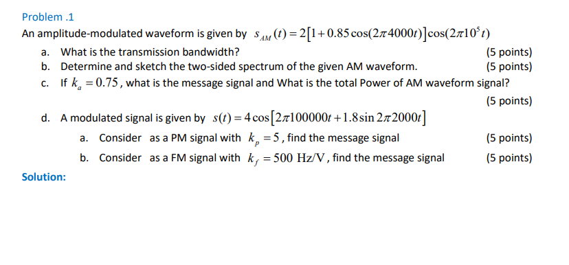Solved Problem .1 An amplitude-modulated waveform is given | Chegg.com