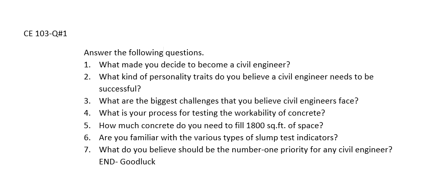 Solved CE 103-Q#1 Answer the following questions. 1. What | Chegg.com