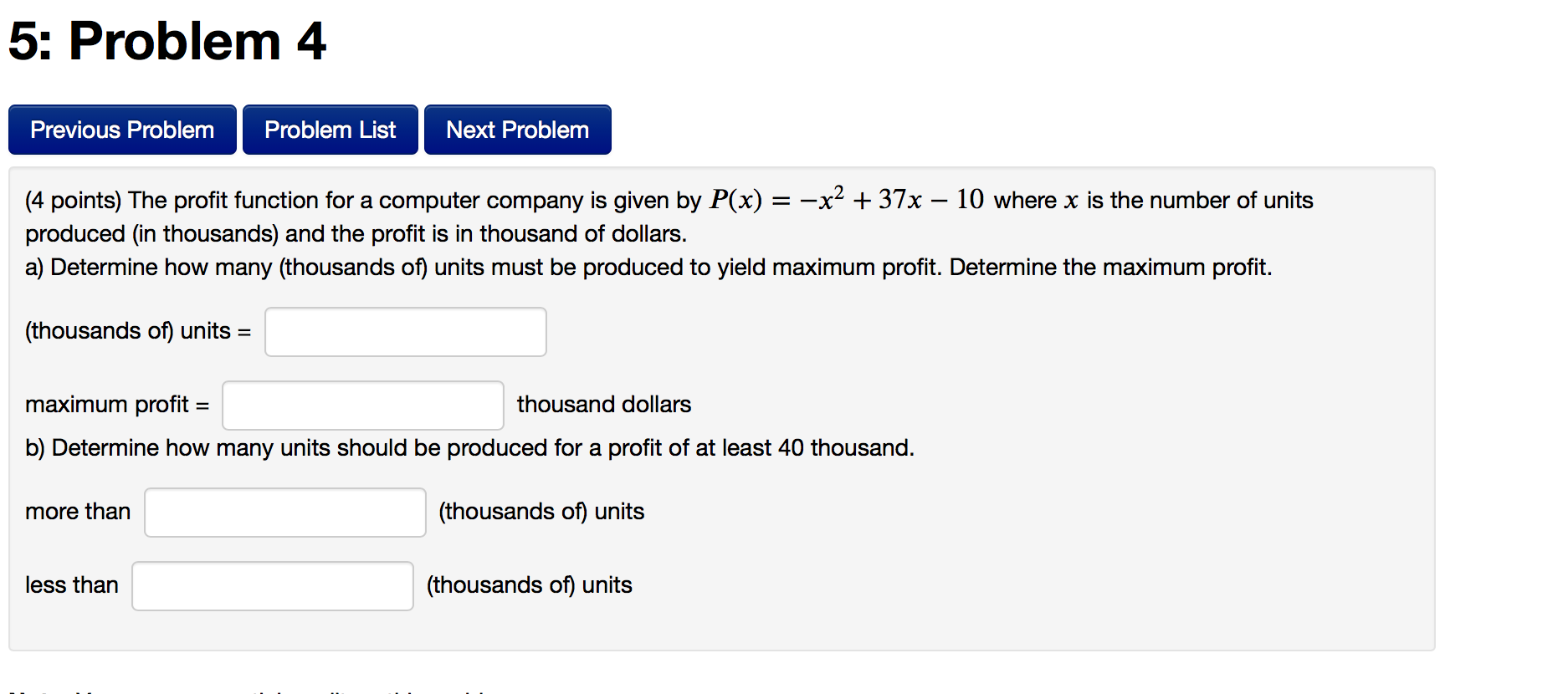 Solved 5: Problem 4 Previous Problem Problem List Next | Chegg.com