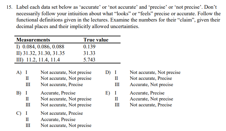 Solved Label each data set below as 'accurate' or 'not | Chegg.com