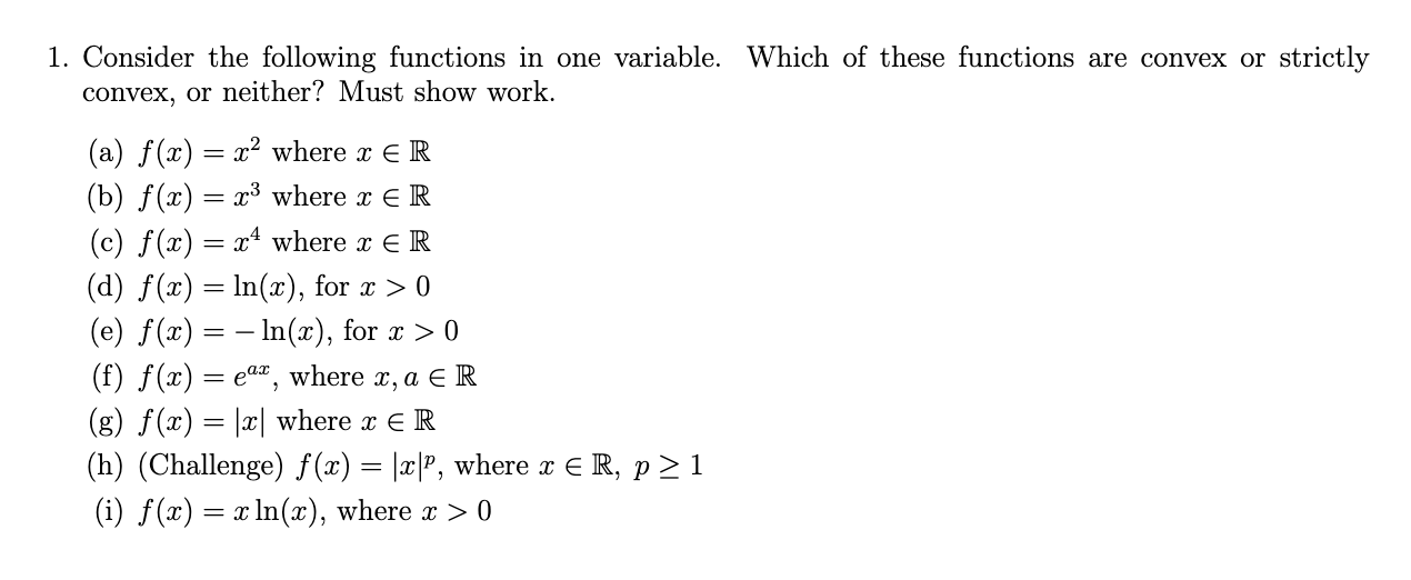 Solved 1. Consider the following functions in one variable. | Chegg.com