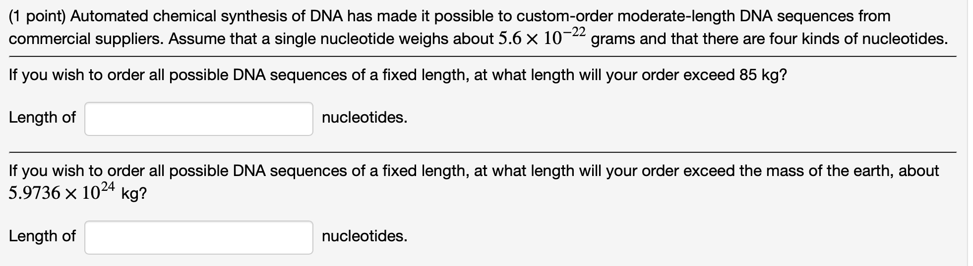 Solved (1 point) Automated chemical synthesis of DNA has | Chegg.com