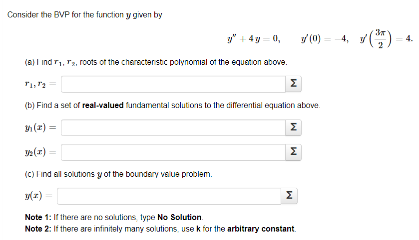 Solved Consider the BVP for the function y given by 37 y" + | Chegg.com