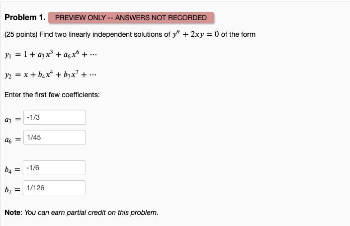 Solved Problem 1. PREVIEW ONLY -- ANSWERS NOT RECORDED (25 | Chegg.com