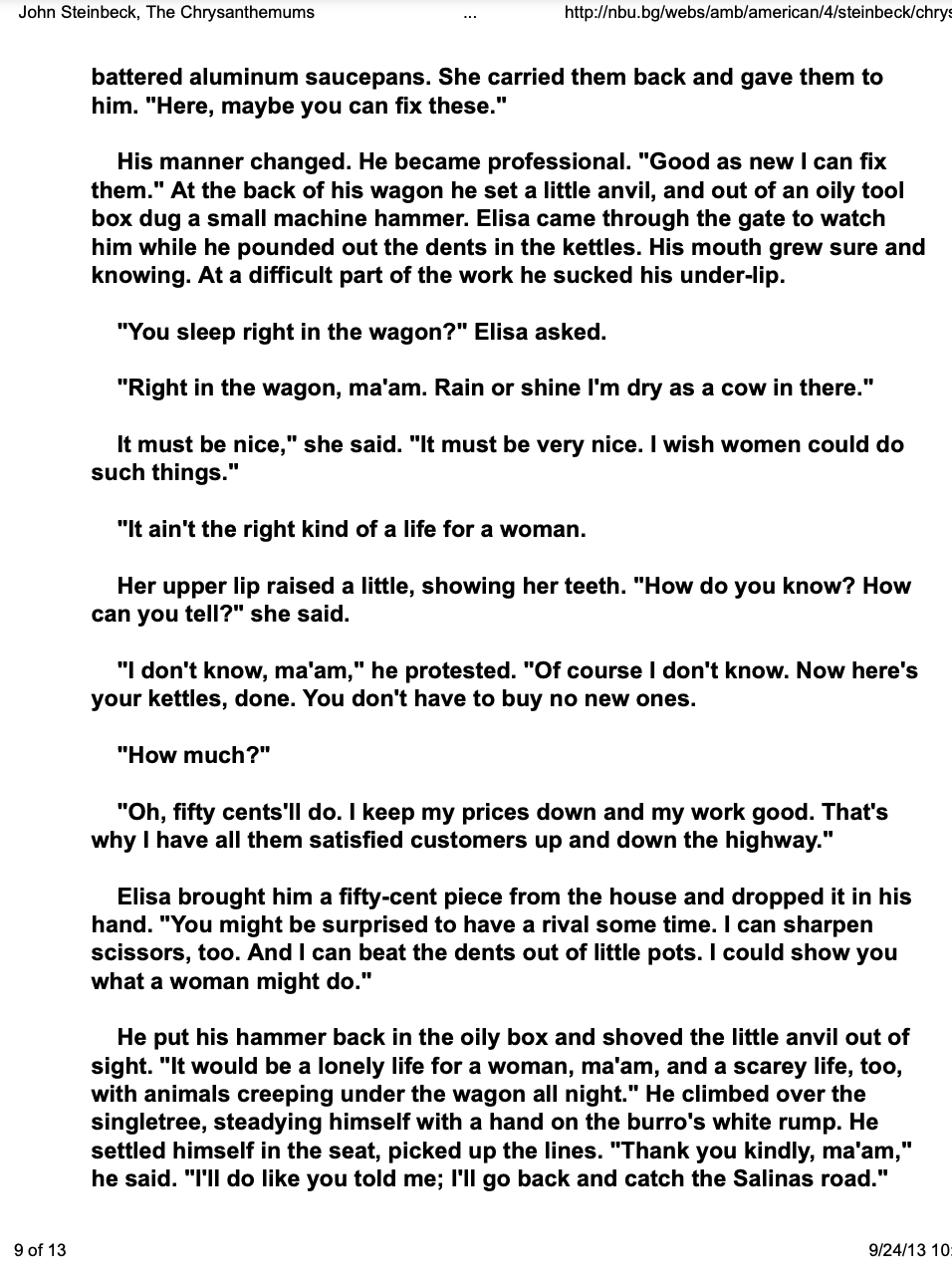 Solved John Steinbeck The Chrysanthemums The high | Chegg.com