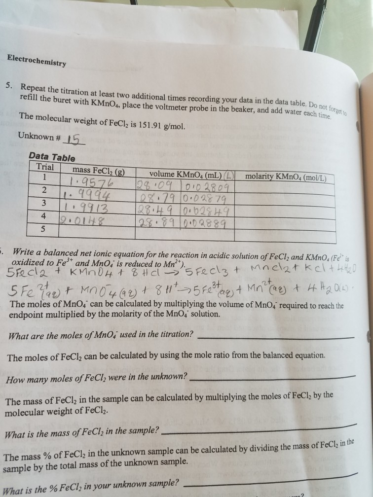 Solved Electrochemistry Repeat the titration at least two | Chegg.com