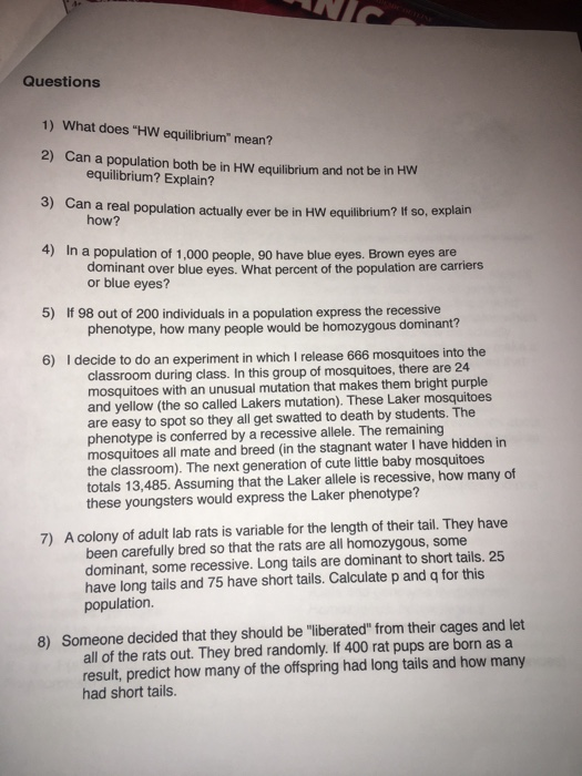 Solved Questions 1) What does "HW equilibrium" mean? 2) Can | Chegg.com