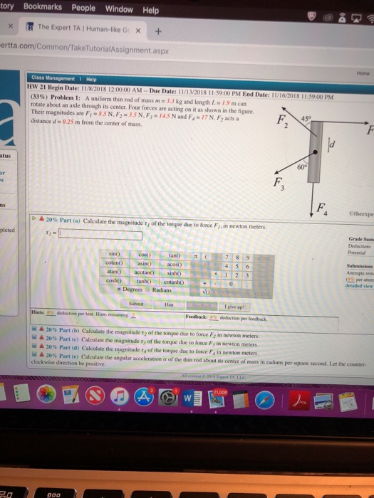 Solved tory Bookmarks People Window Help × 價 The Expert TA 1 | Chegg.com