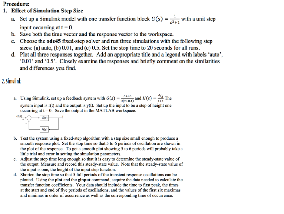Procedure: 1. Effect of Simulation Step Size a. Set | Chegg.com