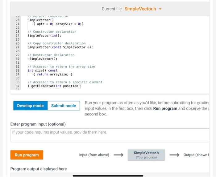 Solved Current file: SimpleVector.h 1 //Simple vector class | Chegg.com