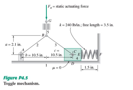Solved 4-5. The toggle mechanism shown in Figure P4.5 is to | Chegg.com