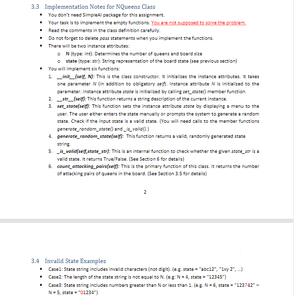 Solved 3.2 Representation of NQueens Problem You must use | Chegg.com