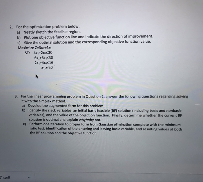 Solved 2 For The Optimization Problem Below A Neatly