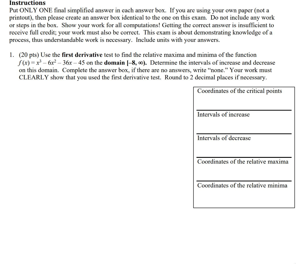 Solved Instructions Put ONLY ONE final simplified answer in | Chegg.com