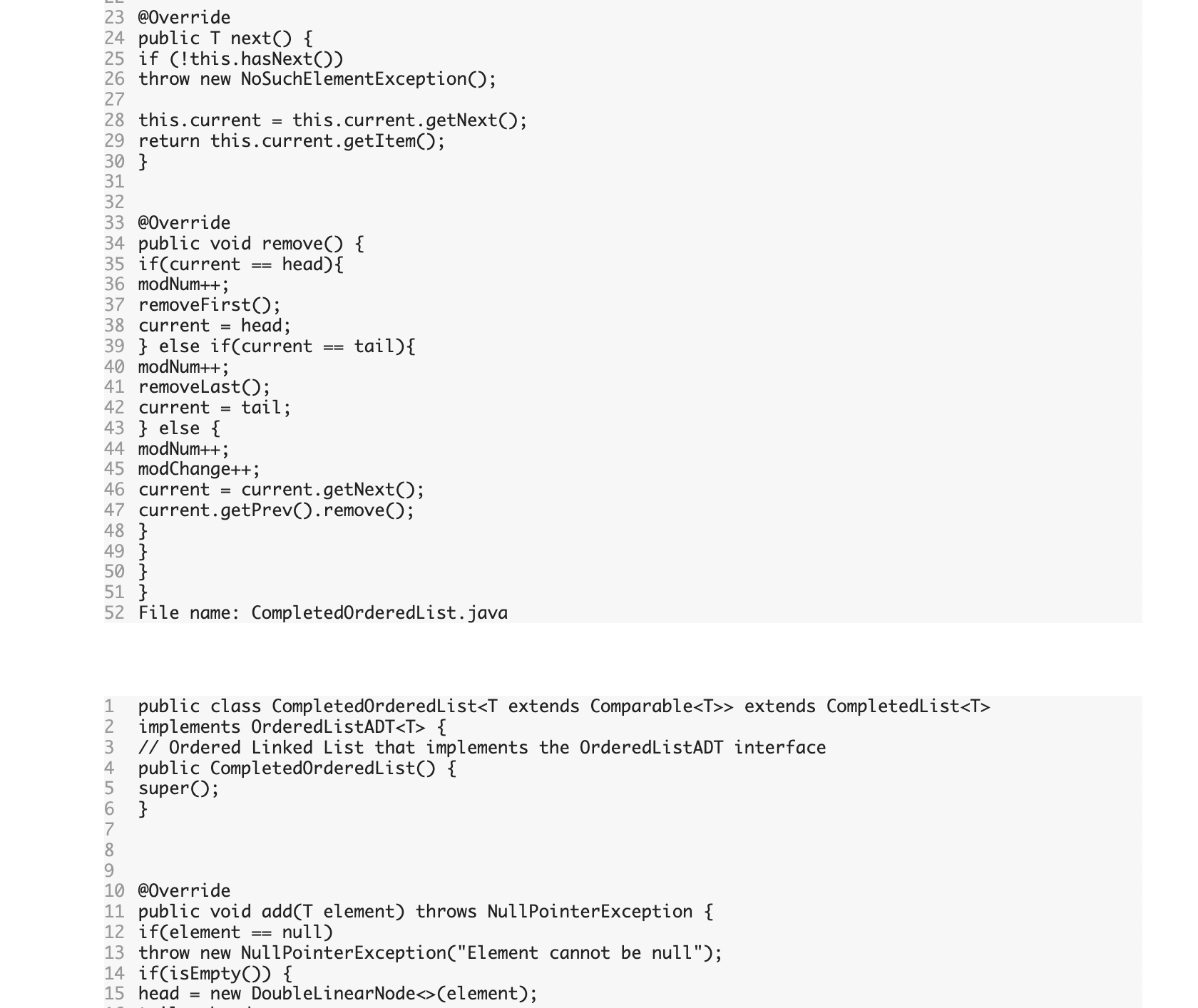 Solved 49 Q0verride 50 public String toString() \{ 51 | Chegg.com