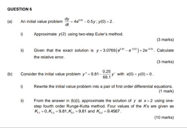 Solved (a) An initial value problem dtdy=4e0.8t−0.5y;y(0)=2. | Chegg.com