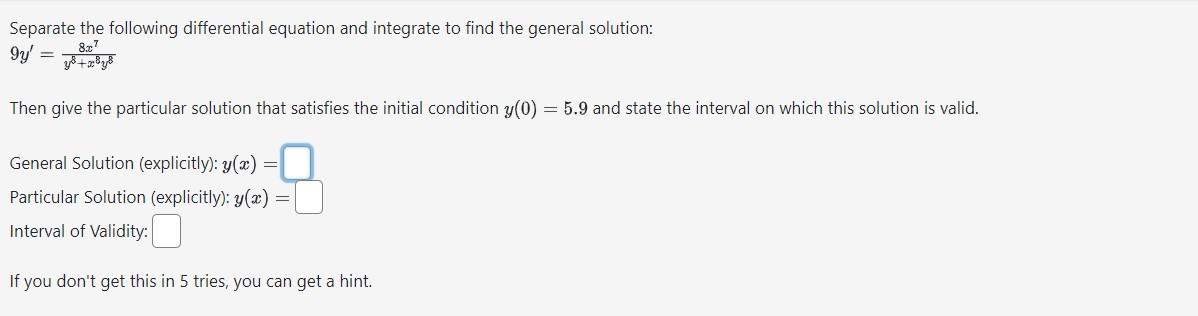 Solved Separate the following differential equation and | Chegg.com