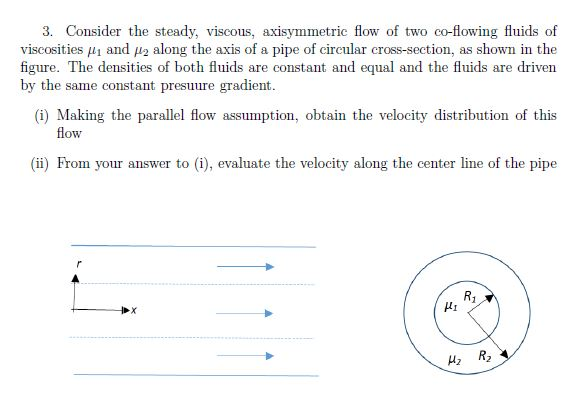 Solved 3. Consider the steady, viscous, axisymmetric flow of | Chegg.com