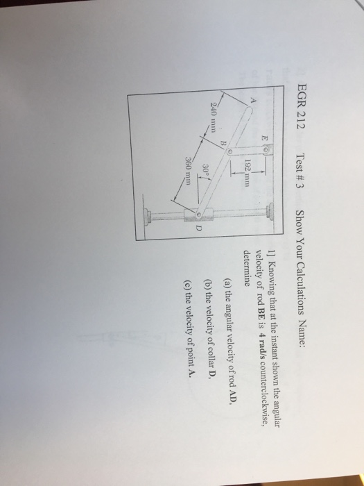 Solved Knowing that at the instant shown the angular | Chegg.com