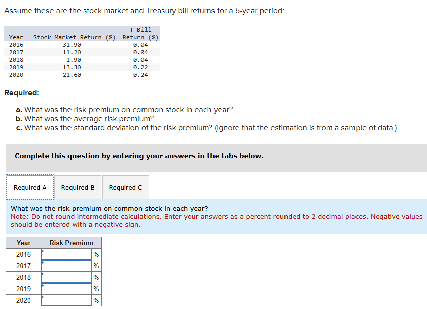 Solved Assume these are the stock market and Treasury bill | Chegg.com