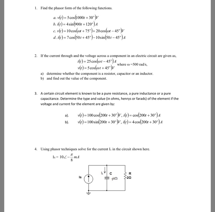 Solved 1. Find the phasor form of the following functions. | Chegg.com