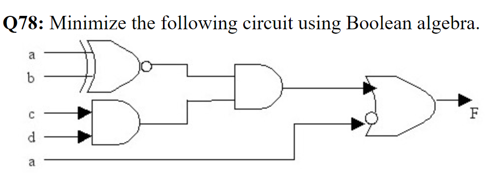 Solved Q78: Minimize the following circuit using Boolean | Chegg.com