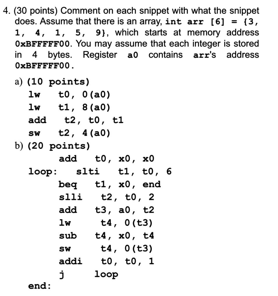 Solved (30 ﻿points) ﻿Comment on each snippet with what the | Chegg.com