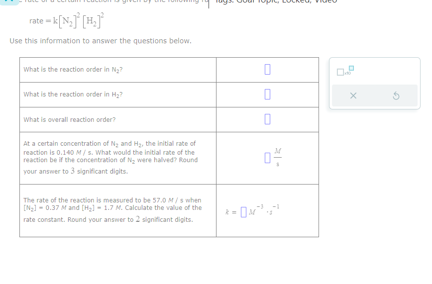 Solved rate =k[N2]2[H2]2Use this information to answer the | Chegg.com