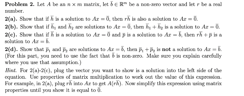 Solved Problem 2. Let A be an n×m matrix, let bˉ∈Rm be a | Chegg.com