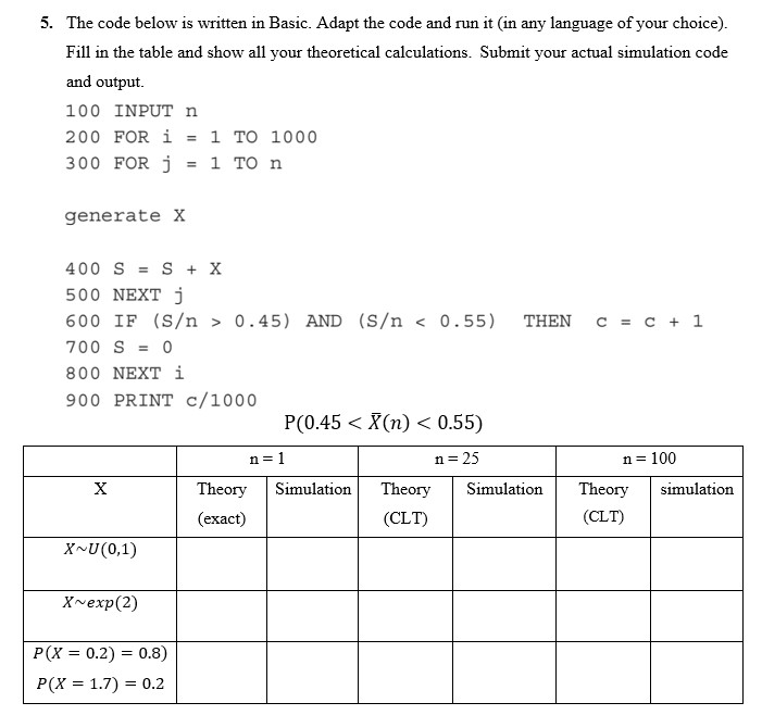 Solved 5. The code below is written in Basic. Adapt the code | Chegg.com