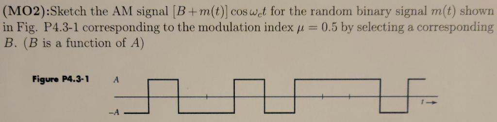 Solved (MO2): Sketch the AM signal [B+m(t)]cosωct for the | Chegg.com