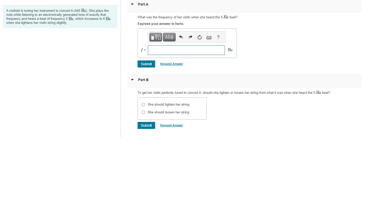 Solved A violinist is tuning her instrument to concert | Chegg.com