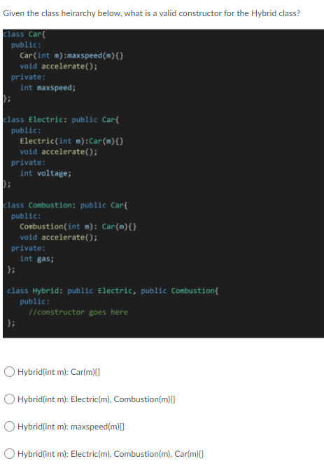 Solved Given the class heirarchy below, what is a valid | Chegg.com