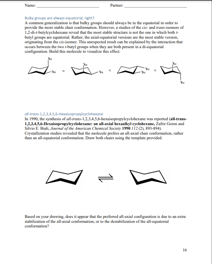 Solved Name: Partner: Bulky groups are always equatorial, | Chegg.com