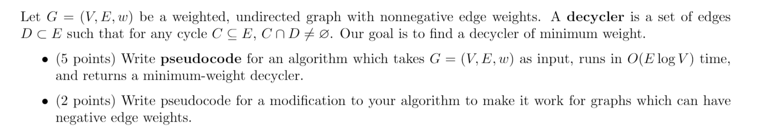 Solved Let G = (V, E, w) be a weighted, undirected graph | Chegg.com