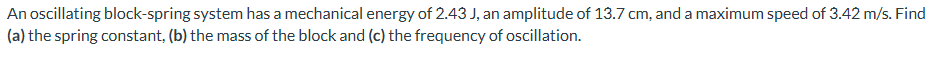 Solved An oscillating block-spring system has a mechanical | Chegg.com