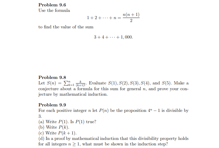 Solved Problem 9.6 Use the formula 1+2+...+n= n(n+1) 2 to | Chegg.com