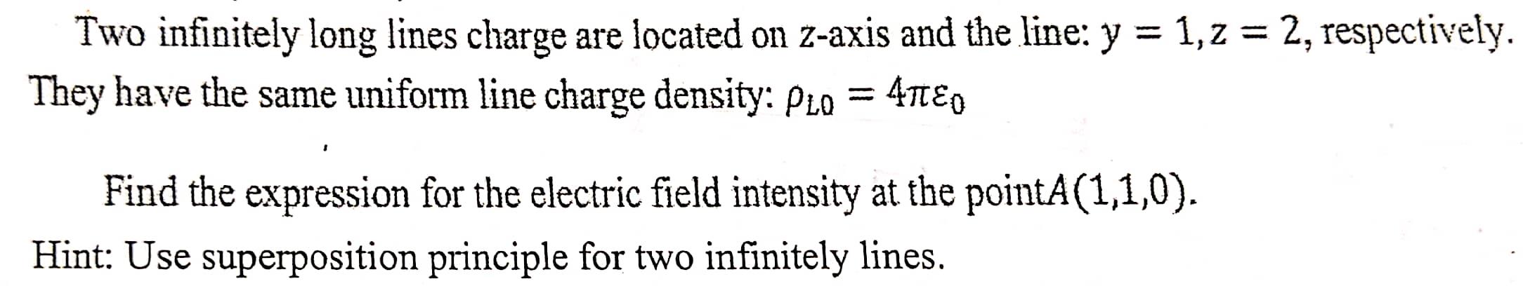 Solved Two infinitely long lines charge are located on | Chegg.com