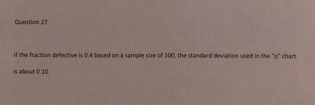Question 27 If the fraction defective is 0.4 based on | Chegg.com