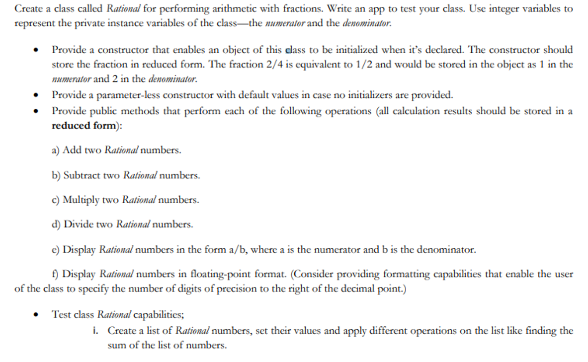 Solved Create A Class Called Rational For Performing 